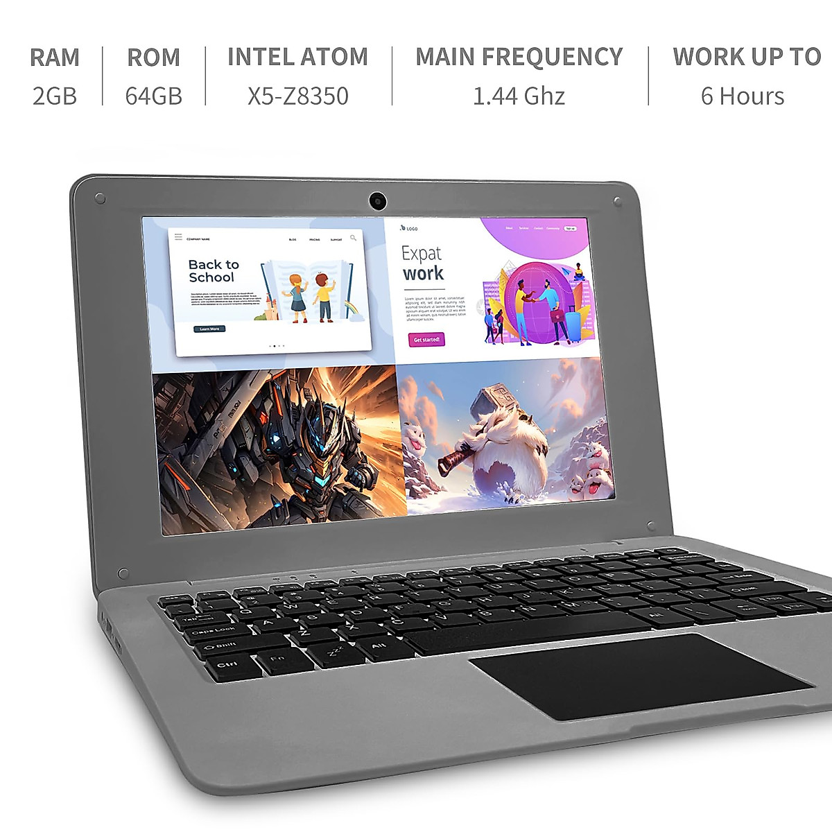 aichiw 10.1" Inch Laptop Mini Notebook, Portable Mini Computer with Intel CPU 4GB RAM 64GB eMMC Storage, Laptop Sleeve, Wireless Mouse, Mini Laptop with Windows 10(White)