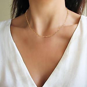 GLIVEOR Gold Paperclip Chain Necklace for Women, 14K Gold Over Paperclip Chain Necklace for Women 3mm Paperclip Chain Gold Chain for Women 20 Inch Gold Chains Gold Necklace