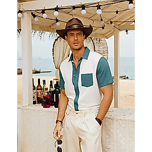 PJ PAUL JONES Men 50s Retro Bowling Shirt Short Sleeve Summer Beach Shirt White, Small