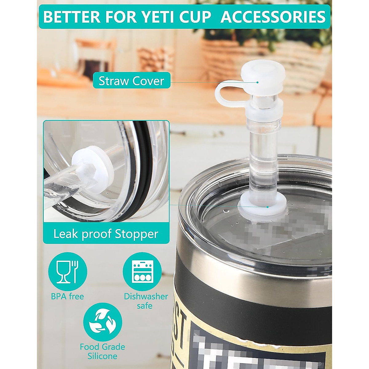 Silicone Spill Stopper Compatible with YETI Straw Cup,Spill Stopper for Cups Mug Tumbler Accessories Including 3 Straw Cover Topper Cap, 3 Leak Proof Stopper.