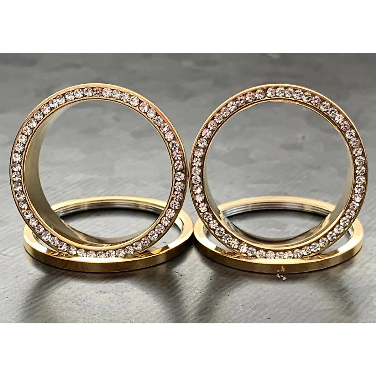 Lobal Domination PAIR of CZ Gem Rimmed Gold Ion Plated Tunnels Plugs Pierced Earlets Gauges (1" (25mm))