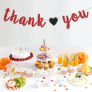 Thank You Banner - Red Glitter Sign for Engaged - Wedding - Bridal Shower Bunting Thanksgiving Photo Booth Props