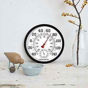 10.5 Inch Indoor Outdoor Thermometer Large Numbers - Weather Thermometer Hygrometer Waterproof, No Battery Needed Outdoor Thermometers for Patio, Home, Garden Decoration (Black)