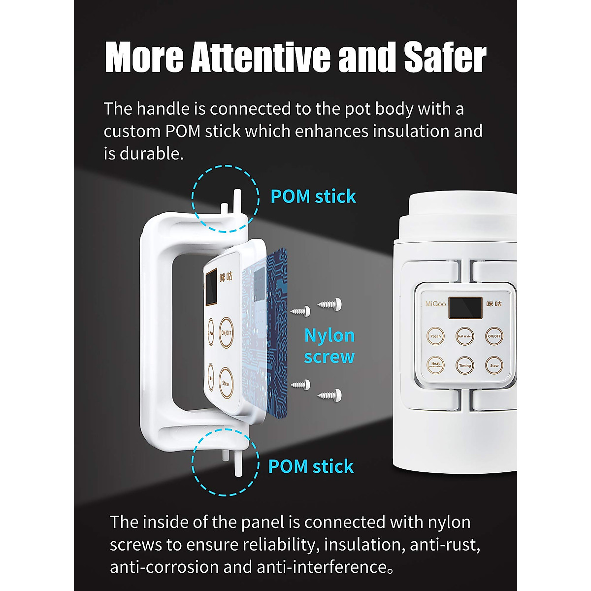 MiGoo Portable Stew Kettle Slow Cooker Electric Mini Travel 0.7L White Without Inner Liner Poach Boil Water Timing Keep Warm Multi-Use Low Power