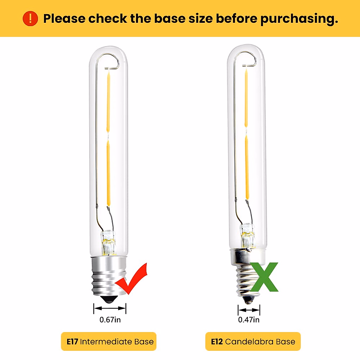 Bonlux LED T6.5 Exit Sign Clear Light Bulbs, 2W E17 Intermediate Base T6.5 LED Appliance Bulb (20W Incandescent Equivalent) for Refrigerator Freezer, Daylight 6000K (4-Pack,E17 Base)