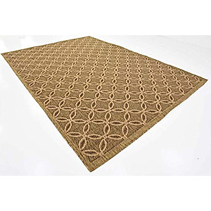Unique Loom Trellis Collection Area Rug-Geometric Border Design, Moroccan Inspired for Indoor/Outdoor Décor, 8 ft x 11 ft 4 in, Light Brown/Brown