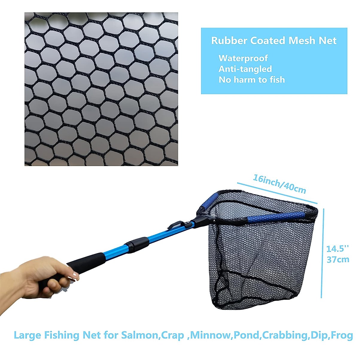 Folding Fishing Landing Net Floating Fishing Net Rubber Fishing Net Collapsible for Saltwater Freshwater Retractable Fish Net for Fishing Lightweight Kayak Fishing Net