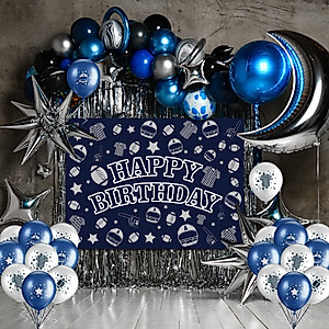 Oudain 22 Pcs Cowboy Birthday Party Supplies Set Include 1 Cowboy Backdrop 20 Birthday Balloons 1 Ribbon Navy Blue Football Birthday Decoration for Football Sports Themed Game Party Celebration