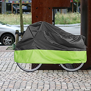 AkiiGer Adult Tricycle Cover Waterproof Outdoor, Bike Covers for 2 Bicycles, Sun Dust Wind Proof Bicycle Cover with Lock Hole, 90.6"L, Ripstop Material, Easy to Carry-Fluorescent Green