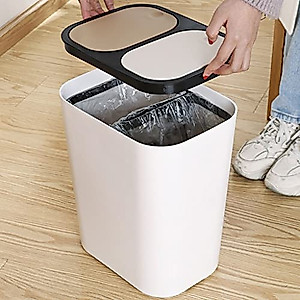 Trash Bin Trash Can Wastebasket Trash Can Garbage Can with Lid, Rectangle Plastic Push Top Dual Compartment Recycling Bin Waste Bin for Kitchen, Bathroom Garbage Can Waste Bin (Color : OneColor, Siz