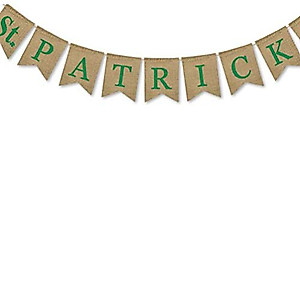 Amosfun Happy St. Patricks Day Burlap Banner St Patricks Day Bunting Garland Banner St. Patricks Day Party Favors Pull Flags Party Decorations 1PCS