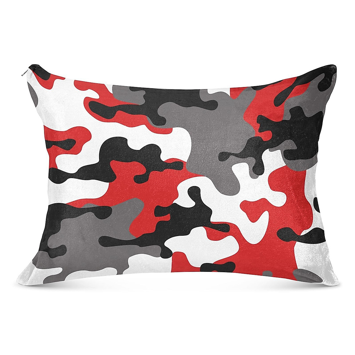 Red Grey Camouflage Pillowcase for Hair and Skin Body Pillow Cover Bed Pillow Cases Standard Size 20"X 26" Flannel Pillow Cases with Zipper for Sleeping