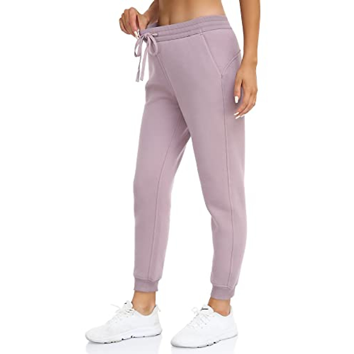 Colorfulkoala Women's Fleece Lined Jersey Joggers with Pockets Thermal Sweatpants Casual Lounge Pants(S, Mauve)
