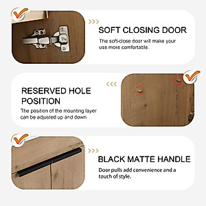 Pvillez 30 inch Bathroom Vanity with Sink Combo, 30" Pedestal Bathroom Vanity Cabinet with Ceramic Basin Sink Top & Soft Close Door, Freestanding Modern Bathroom Vanity for Small Space, Imitative Oak