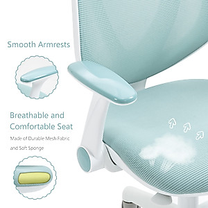 Villeston Cute Kids Desk Chair - Blue Computer Chair with Adjustable Armrests and Footrest Study Reading Office Swivel Chairs for Boys Girls Teens