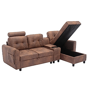 Olela L Shaped Couch,Microfiber Fabric Modular Sectional Sofa Modern Convertible Storage Couches with Side Pocket Tufted Back for Living Room,Apartment (Coffee)