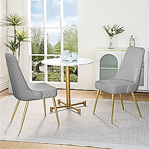 Comfy to go Dining Chairs, Velvet Dining Chairs Set of 4, Mid Century Modern Dining Room Chairs with High Back and Gold Legs(Gray) Chairs Only
