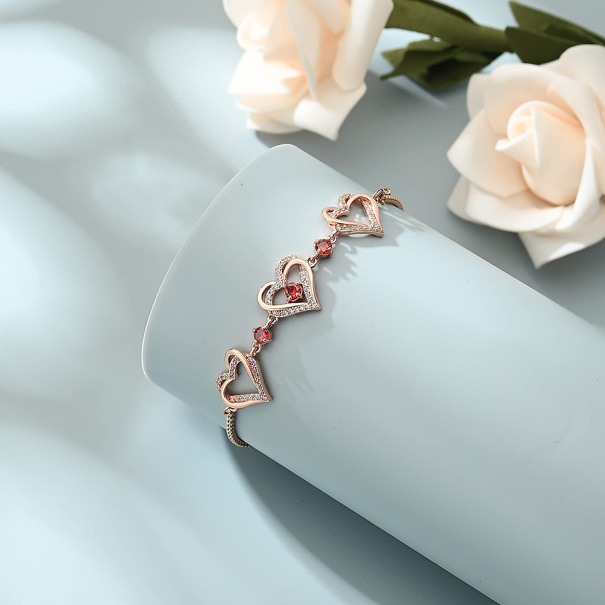 shajwo Cremation Jewelry Heart Urn Bracelet for Ashes for Women Girls Cremation Link Memorial Bracelet,Rose Gold-Red