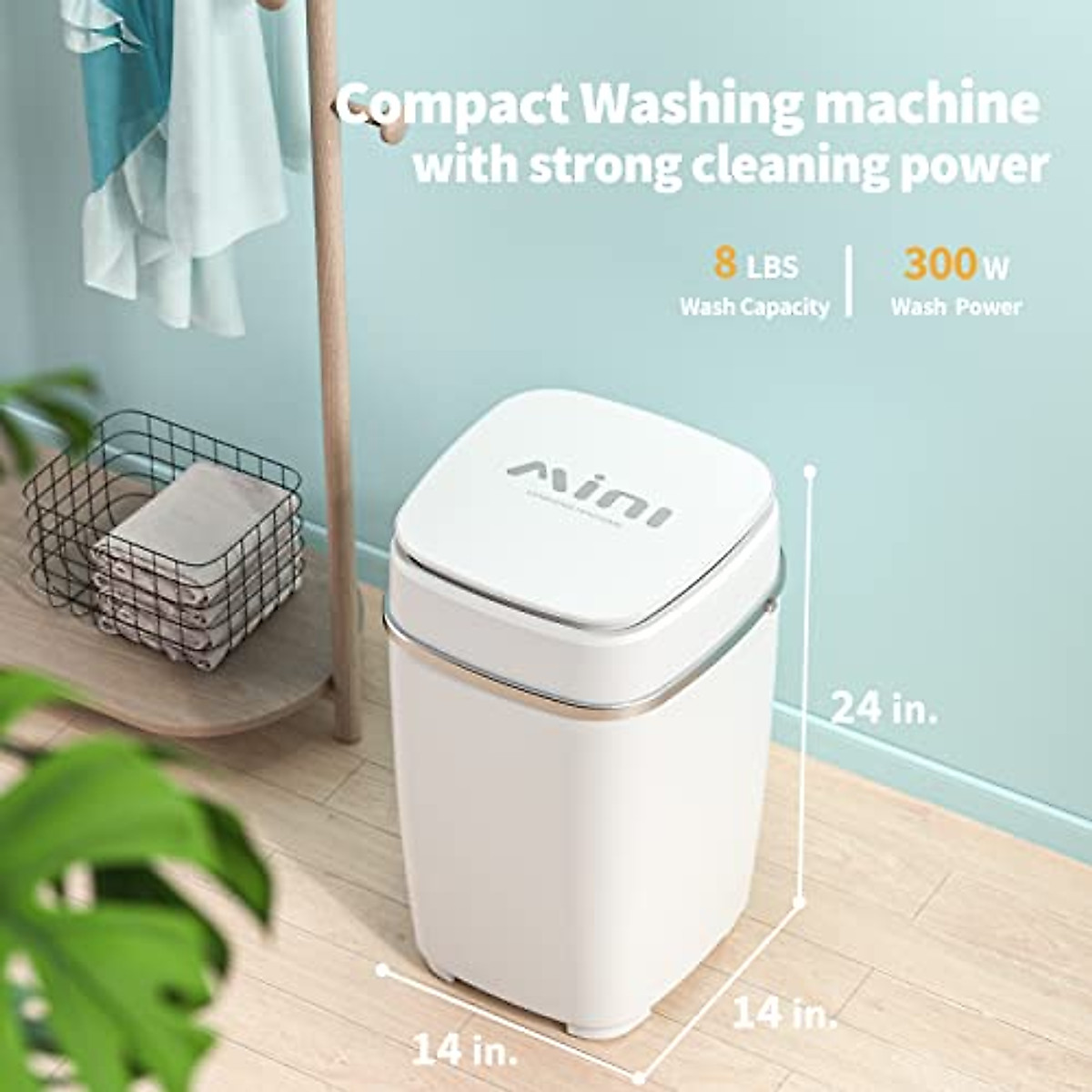 VCJ Portable Washing Machine, Compact Mini Washer 8lbs Washing Capacity, Semi-Automatic Single-tub Laundry Machines Washer with Gravity Drain for Apartments RVs and Dorms(Without spin basket)