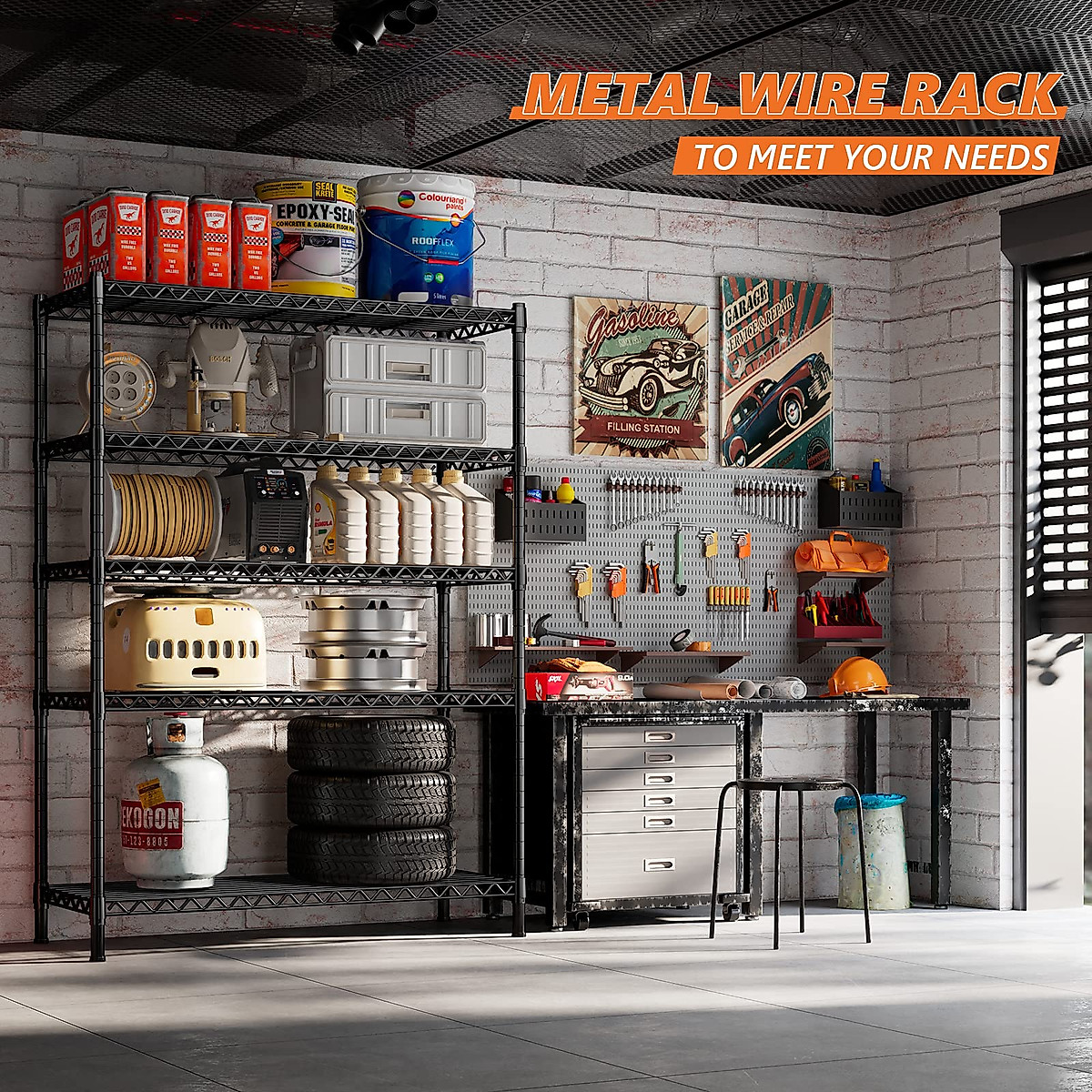 REIBII 5-Shelf Wire Shelving,Storage Shelves Metal Shelves for Storage,71’’H Adjustable Garage Shelving Heavy Duty Storage Rack Pantry Shelf Kitchen Shelving,71’’H X35.4’’W X13.7’’D