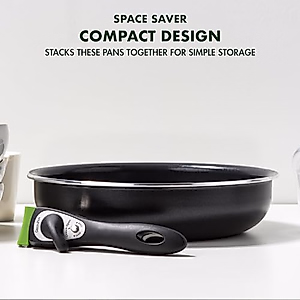 GreenPan Clip Series 10" Frying Pan Skillet with Detachable Handle, Aluminum, Healthy Ceramic Nonstick Coating, Induction, Dishwasher Safe, PFAS-Free, Black