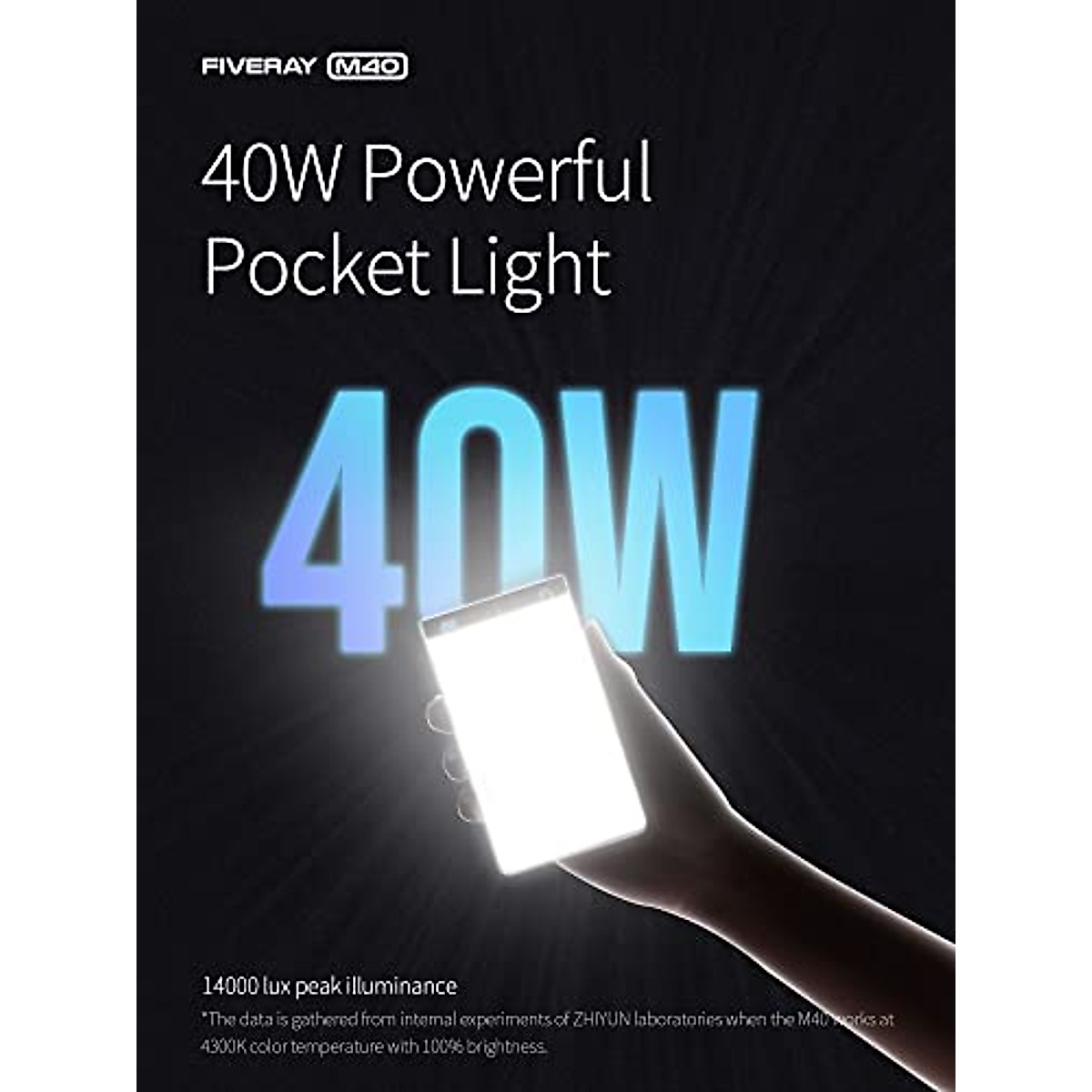 ZHIYUN FIVERAY M40 Video Light, 40W Portable Camera Light, 14000 Lux, CRI/TLCI 96+ 2700-6200K, 320g LED Panel DSLR Photography Lighting, Lighting Setup for YouTube, TikTok