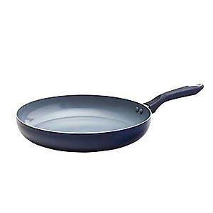 IMUSA USA Blue Ceramic Fry Pan with Soft Touch Handle, 12 Inch, 12"
