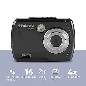 Polaroid IS048 Digital Camera - Small Lightweight Waterproof Instant Sharing 16 MP Digital Portable Handheld Action Camera (Black)
