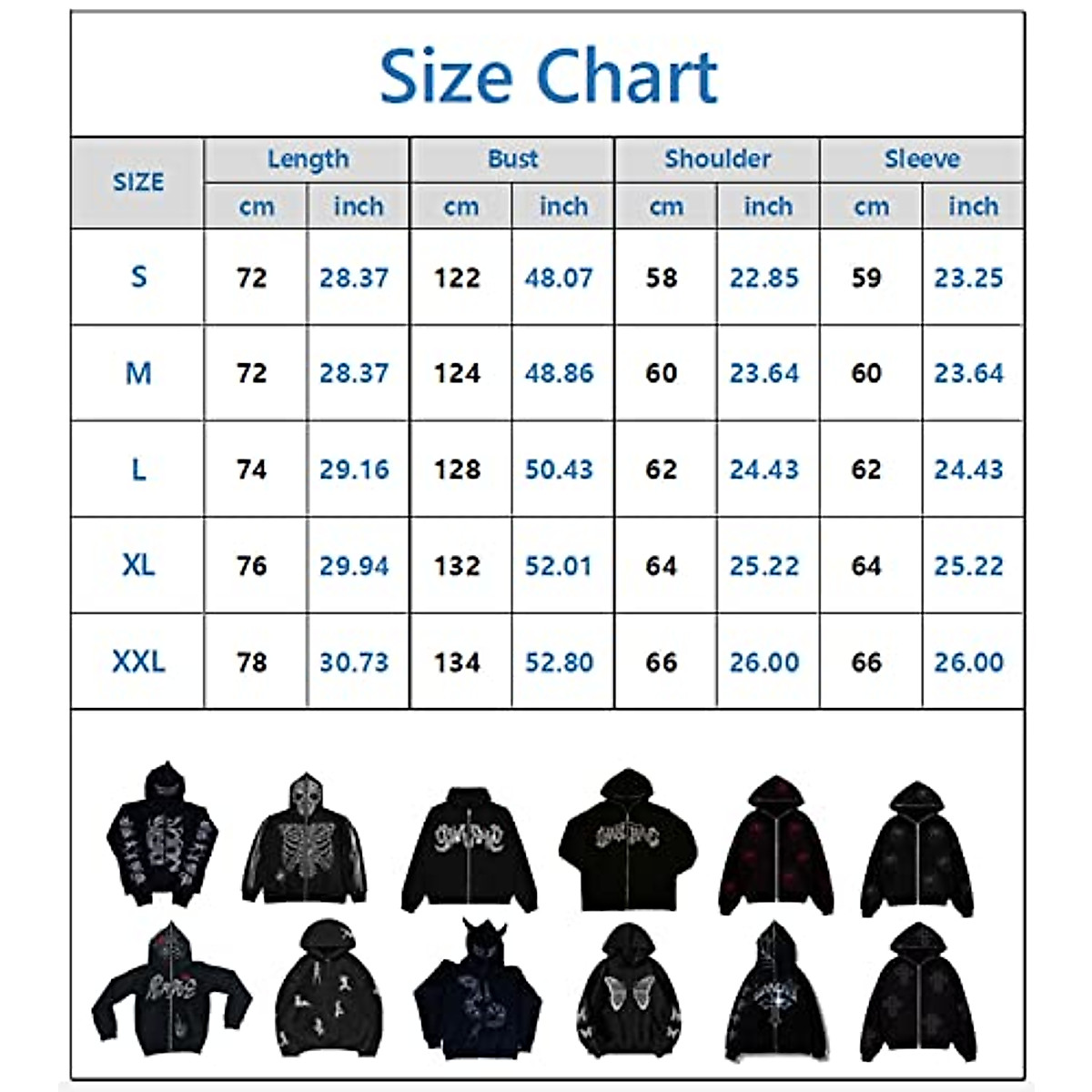 Easyoyo Men Women Y2K Rhinestone Jacket Full Zip Up Hoodies Skeleton Graphic Hooded Sweatshirt Zip-Up Hoodie
