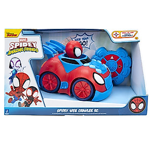 Marvel Spidey and His Amazing Friends Web Crawler RC - Remote-Controlled Vehicle - Features Built-in Super Hero with 4 Controller Functions, Blue & Red