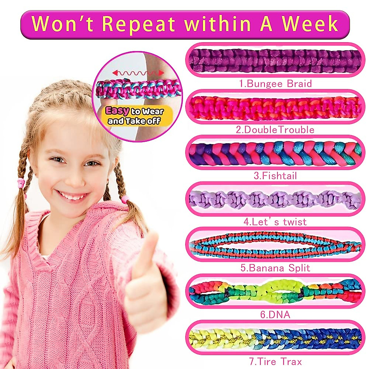 Funwins Friendship Bracelet Making Kit for Girls - Arts and Crafts Jewelry Making Toys for 5 6 7 8 9 10 11 12 Years Old, Gifts for Kids for Christmas, Birthday, Rewarding, and Travel Activity (Pink)