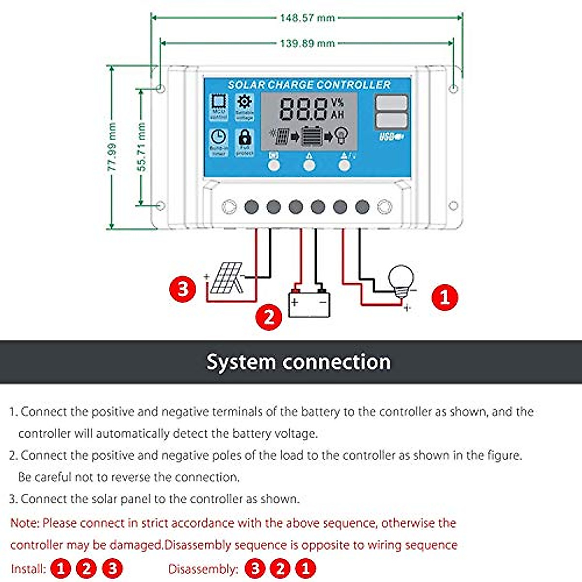 30A Solar Charge Controller, Dual USB Port Solar Panel Battery Intelligent Regulator, Multi-Function Adjustable LCD Display Street Light Controller (30A)