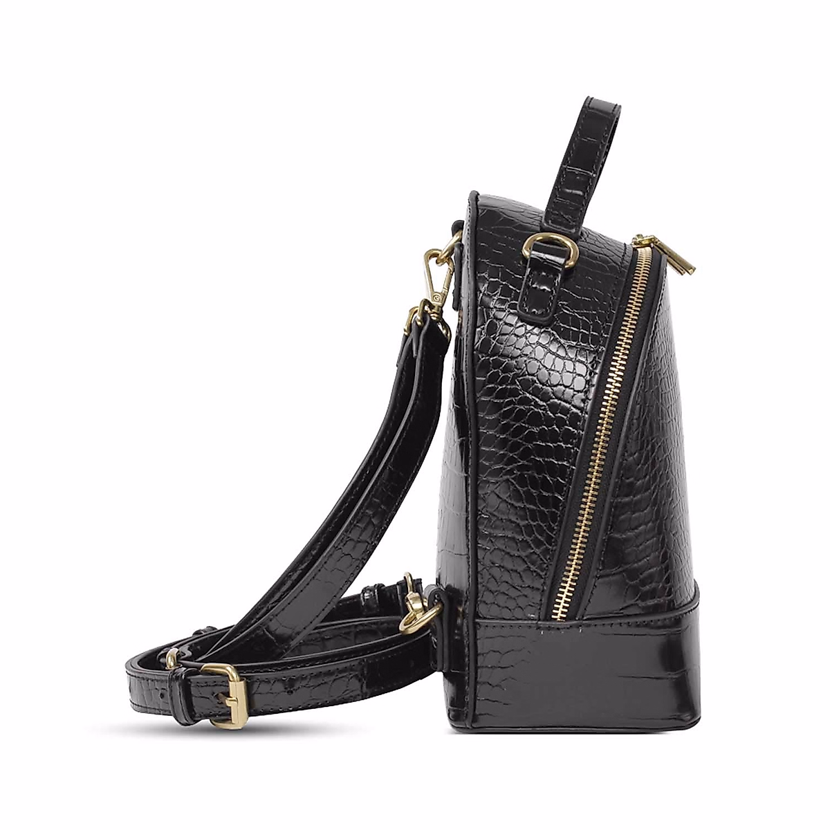 Pixie Mood Cora 9 x 7 Vegan Leather Convertible Backpack, Black Croc