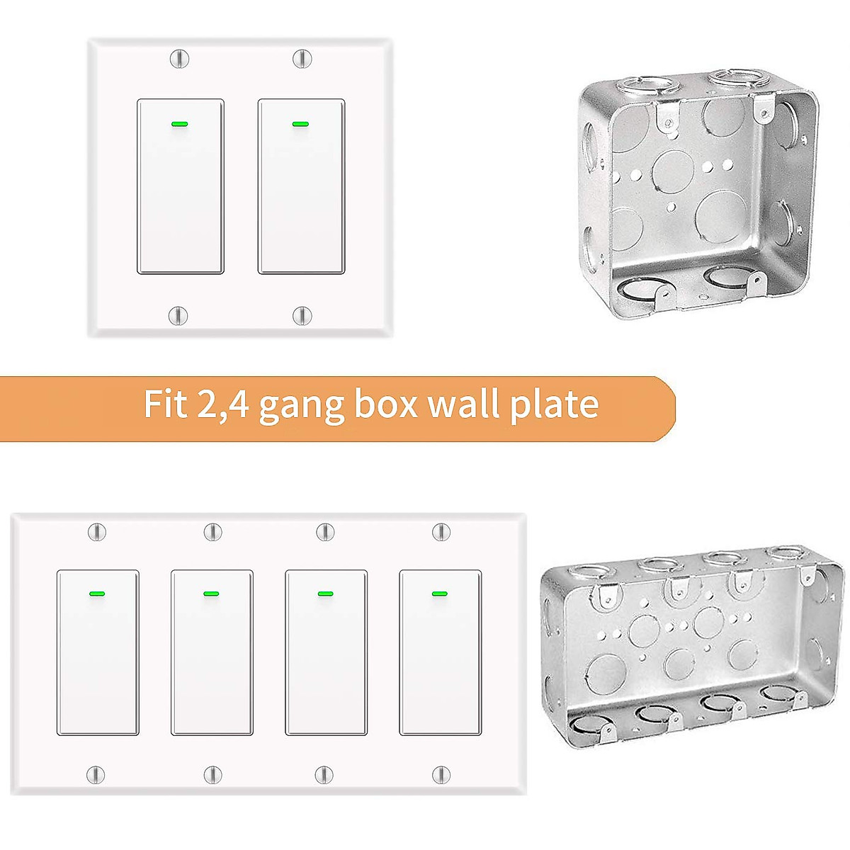 Alexa Light Switch, Double Smart WiFi Light Switches, Smart Switch 2 Gang Compatible with Alexa and Google Home, Neutral Wire Needed, with Remote Control, Timing Schedule, No hub Required (4Pack)