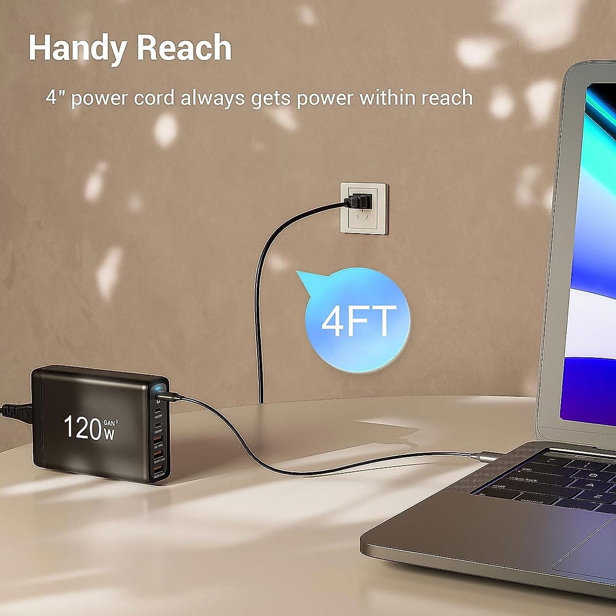 USB C Fast Charger, 120W GaN Compact 6 Port Charging Station, USB C Wall Charger Adapter 3 USB C and 3 QC USB A Travel Charger for All iPad iPhone 14 13 12 11 Pro Max Galaxy