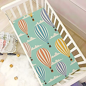 WELLDAY Hot Air Balloon Clouds Crib Sheets for Boys and Girls, Fitted Baby Crib Sheets Soft and Breathable Mini Crib Sheets 52 X 28 X 9 Inches