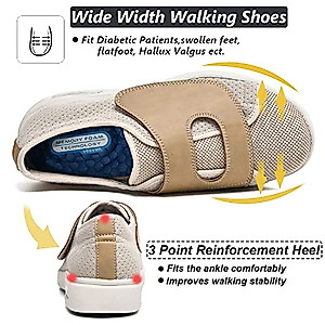 HYHFM Women's Wide Width Diabetic Walking Shoes with Adjustable Closure, Easy On/Off Lightweight Sneakers for Elderly Arthritis Swollen Feet(BG-9)