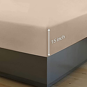 Fitted Bottom Sheet Twin XL 1000 Series 16'' Fitted Sheet Twin XL Size 39'' x 80'' Wrinkle Free Taupe Egyptian Cotton Twin XL Fitted Sheet