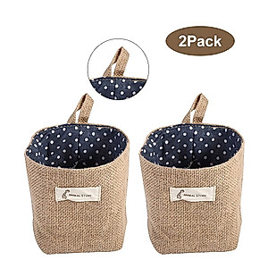 2Pack Cotton Linen Storage Basket Wall Door Hanging Storage Bag Clothes Bag Home Gadget Storage Organizer Foldable Basket Bin (Blue Dot)