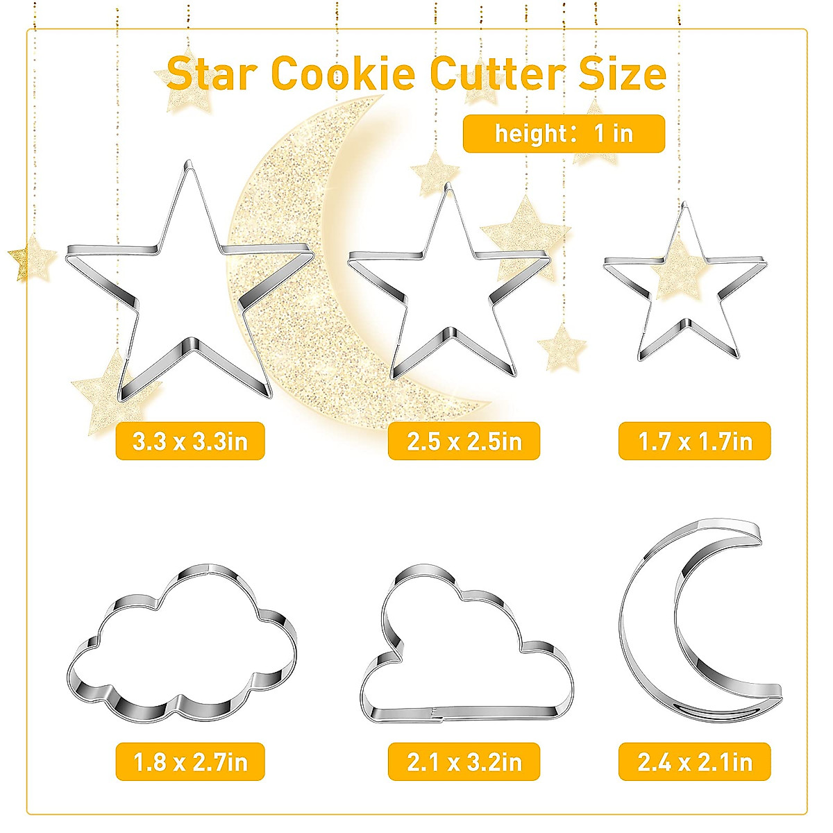 6 Piece Star Cookie Cutters Moon Cookie Cutters Cloud Cookie Cutters Stainless Steel Biscuit Cutter and 6 Pieces Sugar Stirring Pins for Kitchen Baking