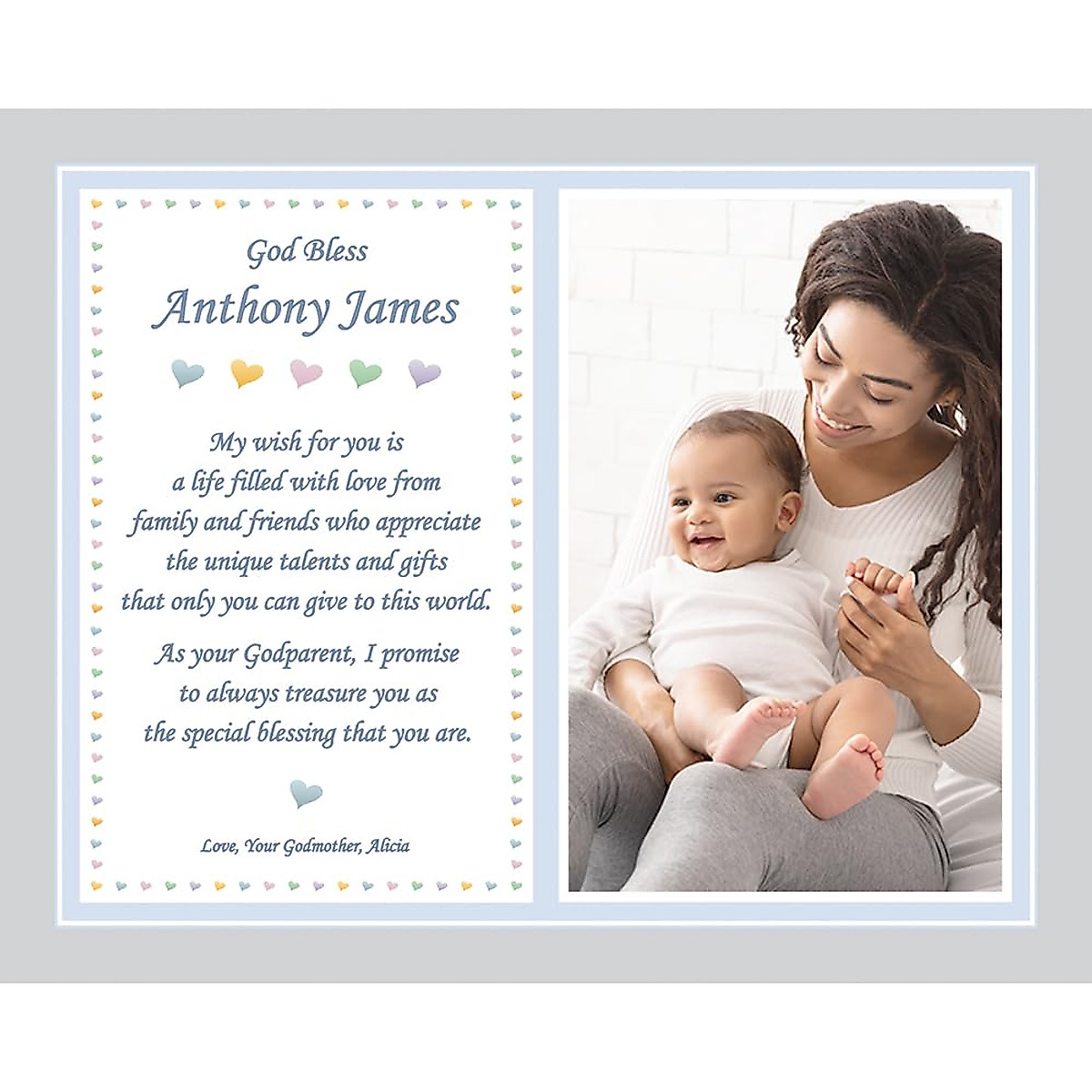 Poetry Gifts Godson Birthday or Baptism Custom Print from Godparents, 8x10 Inch Personalized with Names and Photo