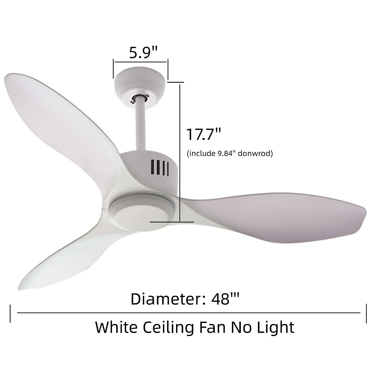 Goozegg Ceiling Fan No Light Remote Control Modern 3 Blades Reversible DC Motor, 48-inch, White