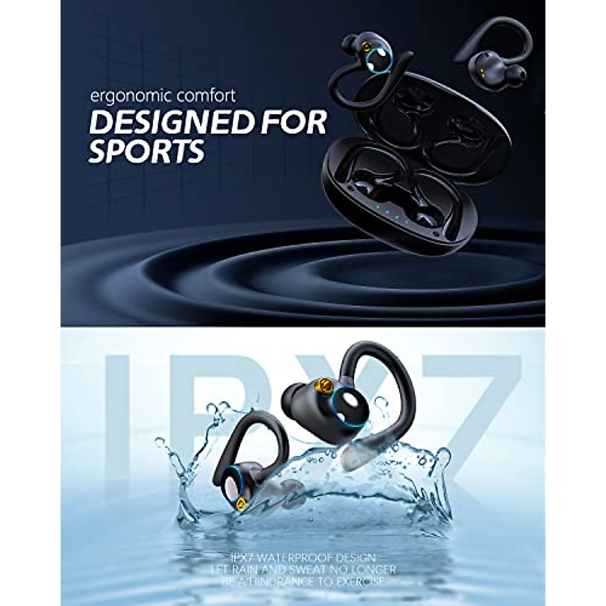 FBJJ Wireless Earbuds Bluetooth 5.3 Headphones, Sport Wireless Ear Buds 120H Playtime, Noise Cancelling IPX7 Waterproof Wireless Workout Earphones with Charging Case, for Sports Running Exercise
