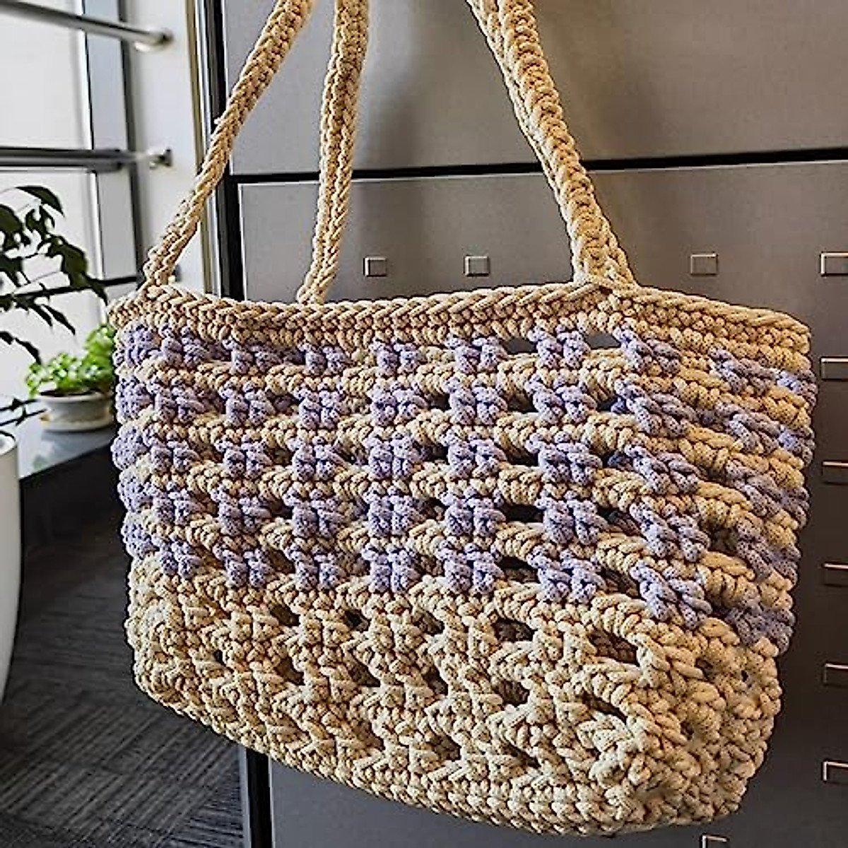 Light Blue Braided Cotton Cord Crochet Bag Yarn Hollow Knitted Crochet Yarns Round Rope Yarns 100g