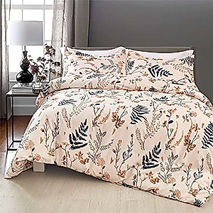JSD 3 Pcs Blush Pink Floral Duvet Cover Set King Size, Soft Botanical Printed Microfiber Comforter Cover Zipper Closure Corner Ties