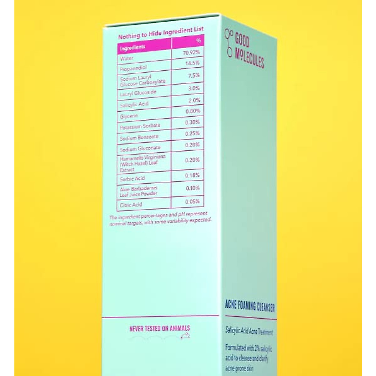 wfi Good Molecules Salicylic Acid Acne Foaming Cleanser 5 Oz. Exfoliates and Removes Surface Oil, Impurities, and Buildup.