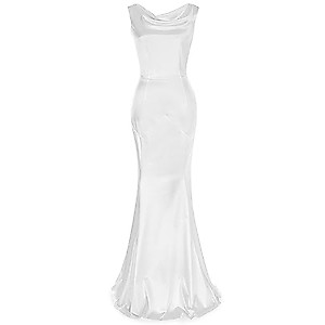MUXXN Women's Fishtail Wedding Guest Formal Evening Cocktail Long Maxi Sleeveless Dress Off White L