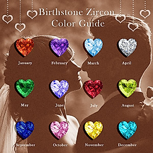 18K Rose Gold Heart Necklace, Birthstone Necklace Jewelry for Women with 2 Birthstones, Customized Gifts for Women Mom Wife Grandma Sister Friend, I Love You Always and Forever, Gold, Cubic Zirconia