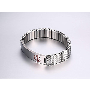 MoAndy Free Engraving Mens Womens Stainless Steel Medical Alert ID Stretch Allergy Bracelet Do Not Resuscitate(DNR) Silver 6.65 Inches