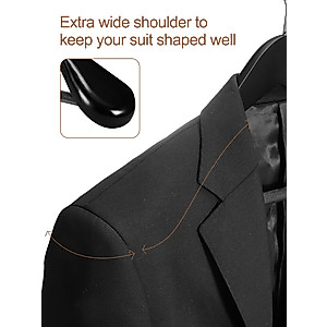 HOUSE DAY High-Grade Suit Hangers, Wide Shoulder Wooden Hangers with Non Slip Pants Bar, Smooth Finish 360° Swivel Hook Solid Wood Coat Hangers for Dress, Jacket, Heavy Clothes Hanger 6 Pack (Black)